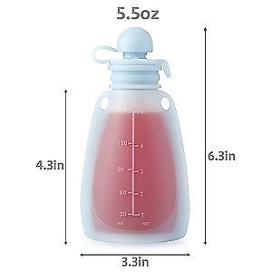 PandaEar Reusable Silicone Baby Food Pouches, 4 Pack Squeeze Pouches for Toddler Kids, BPA-Free Silicone Refillable Baby Food Storage, 5.5 oz