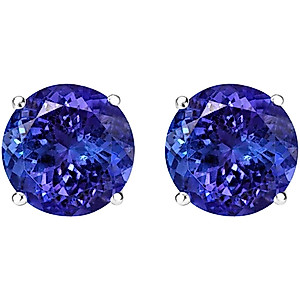 Houston Diamond District 1 1/2 1.5 Carat Total Weight Tanzanite Solitaire Stud Earrings Pair 14K White Gold Popular Premium Collection 4 Prong Push Back