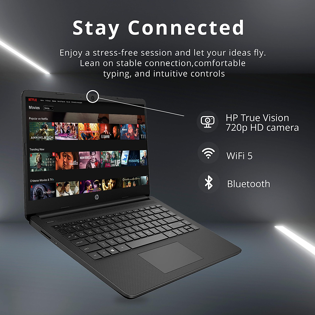 HP Stream 14" HD BrightView Laptop, Intel Celeron N4120, 16GB RAM, 64GB SSD, Intel HD Graphics, 720p Webcam, 1 year Office 365, Black, Win 11, 32GB Hotface USB Card