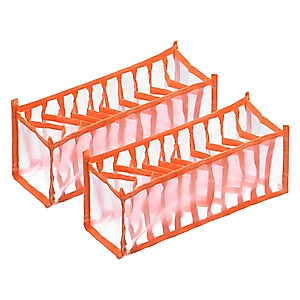 uxcell 2pcs Underwear Sock Organizer, Wardrobe Storage Organizer Foldable Drawer Divide Storage Box for Clothes, Socks, Underwear, White Orange