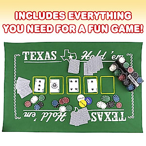 Gamie Texas Holdem Poker Game Set - Includes Hold’em Mat, 2 Card Decks, Chips, Chip Holder and Tin Storage Box - Fun Game Night Supplies - Cool Casino Gift for Kids & Adults