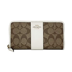 Coach Signature Leather Accordian Zip Wallet - #F54630 - Khaki/Chalk
