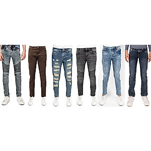 X RAY Boys Distressed Jeans (2T-16), Elastic Waist Biker Moto Distressed Ripped Denim Jeans for Boys & Colored Pants, Jet Black - Minor Rips, 4T