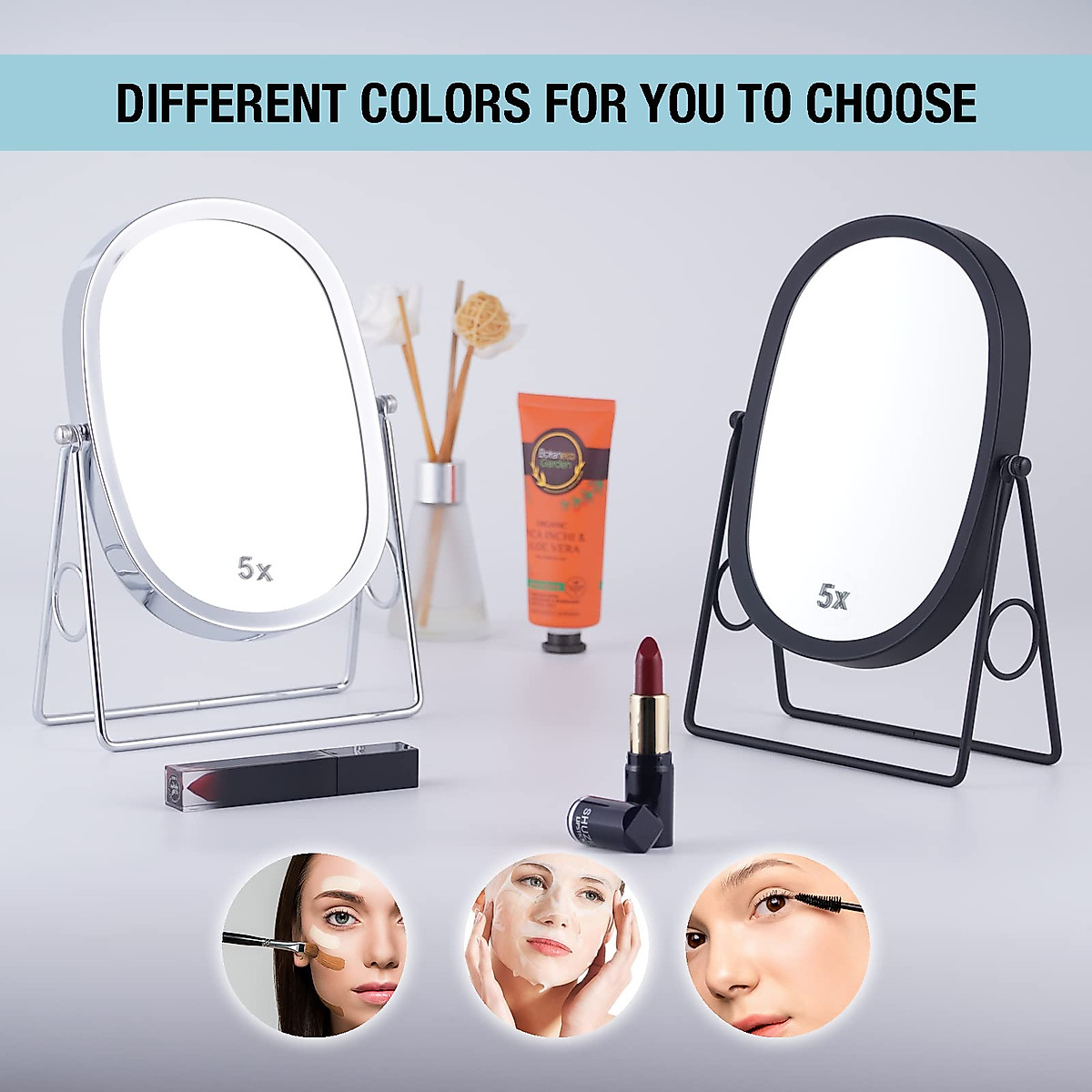 JOYOEIKON Classic Dual Sided 5X and 1X Magnifying Makeup Mirror and Tabletop Standing 360° Rotation Vanity Mirror,Desktop Cosmetic Mirror (Chrome)