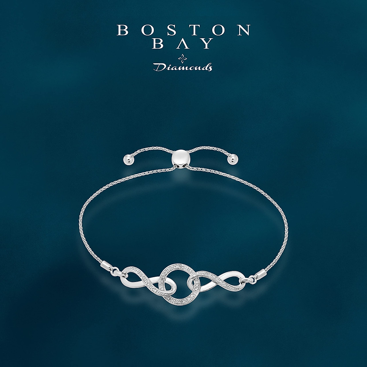 .925 Sterling Silver 1/10 Cttw Diamond Infinity Bolo Bracelet (G-H Color, I2-I3 Clarity) - 8-3/4"