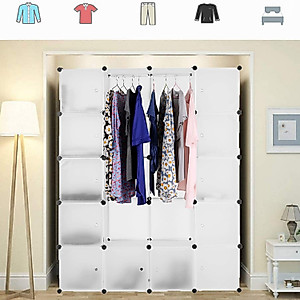 Devo Portable Wardrobe for Hanging Clothes, Cube Storage Organizer, DIY Closet Clothes Plastic Wardrobe for Space Saving (20 Cubes) with Hammer (White)
