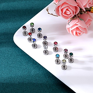 ZS 12 Pairs CZ Ear Stud Mixed Colors Cartilage Earrings Set Stainless Steel Barbell Studs Earrings Helix Tragus Piercing (Butterfly Push Backs,20g(0.8mm))