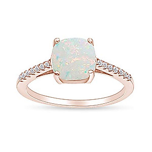 AFFY 14k Rose Gold Over Sterling Silver Lab Created Opal And Simulated White Sapphire Solitaire Engagement Bridal Ring Jewelry For Women Birthday