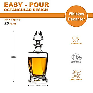 LUXU Whiskey Decanter,Twisted Whiskey Decanter with Stopper,Premium 25 oz Whiskey Decanter for Liquor Scotch Bourbon Vodka Brandy or Wine