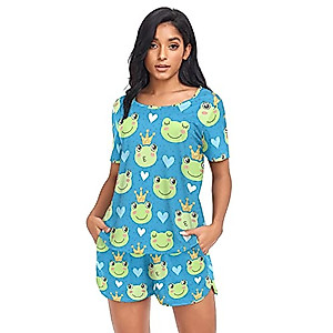 UMIRIKO Cute Funny Frog Heart Womens Pajama Sets, Soft Short Sets Women 2 Piece Pajama Sets, Size L 21330291