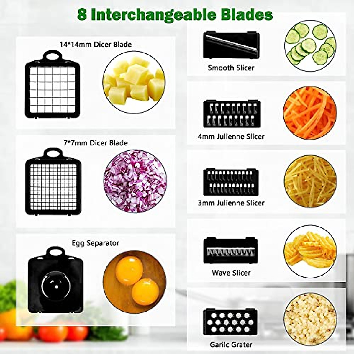 Vegetable Chopper, KATHSI Food Choppers Onion Chopper Vegetable Slicer Cutter Dicer Veggie chopper with Container,8 Blades, Black