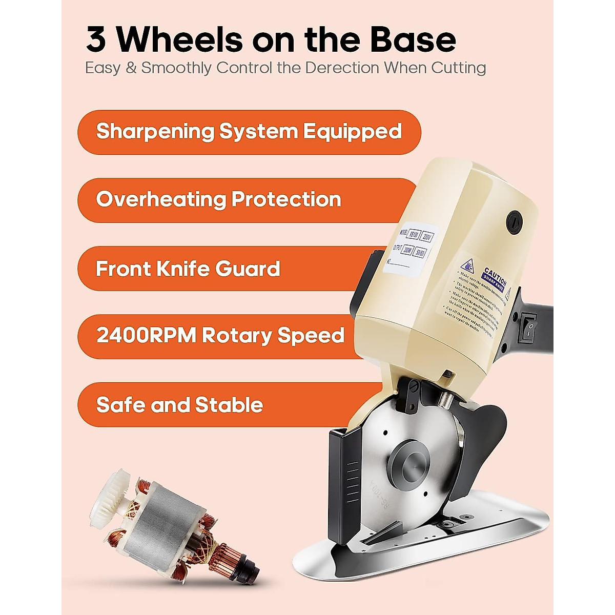 Electric Rotary Fabric Cutter, 100V Electric Cloth Cutting Machine, Octagonal Blade Cloth Cutter Electric Scissors with Automatic Sharpener, for Multi Layer Carpet Leather