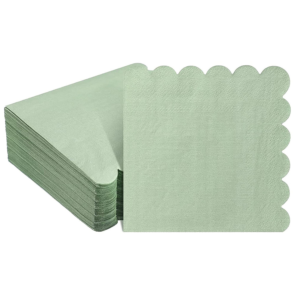 100 pcs Sage Green Napkins, Scalloped Napkins, Green Napkins, Sage Green Napkins Disposable, Sage Green Cocktail Napkins, Sage Green Paper Napkins 10 x 10 inches