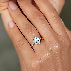 Gem Stone King 10K Yellow Gold 10X8MM Oval Gemstone Birthstone & White Diamond Engagement Ring | Yellow Gold Ring For Women | Available in Size 5-9