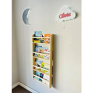 Furpinea Handmade Natural Wood 4 Tier Montessori Wall Mounted Kids Wide Book Shelf for Nursery (Narrow 13" Width, Natural)