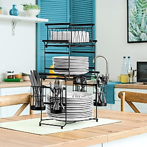 Sorbus® Buffet Caddy — 7-Piece Stackable Set Includes Plate, Napkin, and Silverware Holder, 3-Tier Detachable Tabletop Organizer — Ideal for Kitchen, Dining, Entertaining, Parties,Thanksgiving (Black)