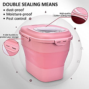 Panghuhu88 Foldable Rice Storage Container, 55 Lbs Large Pet Food Storage Container with Measuring Cup, Airtight Collapsible Dry Food Containers BPA-FREE (Pink)