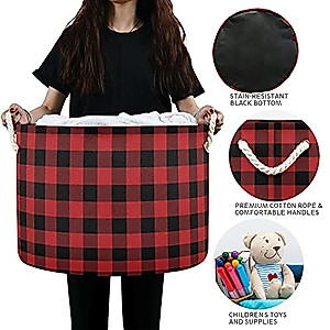 Qilmy Large Storage Basket Cotton Rope Basket Red Buffalo Plaid Baby Laundry Basket for Blankets Toys Storage Basket Laundry Hamper