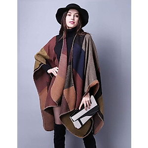 KirGiabo Women's Poncho Sweater Shawl Wraps Cape for Fall Winter,Khaki