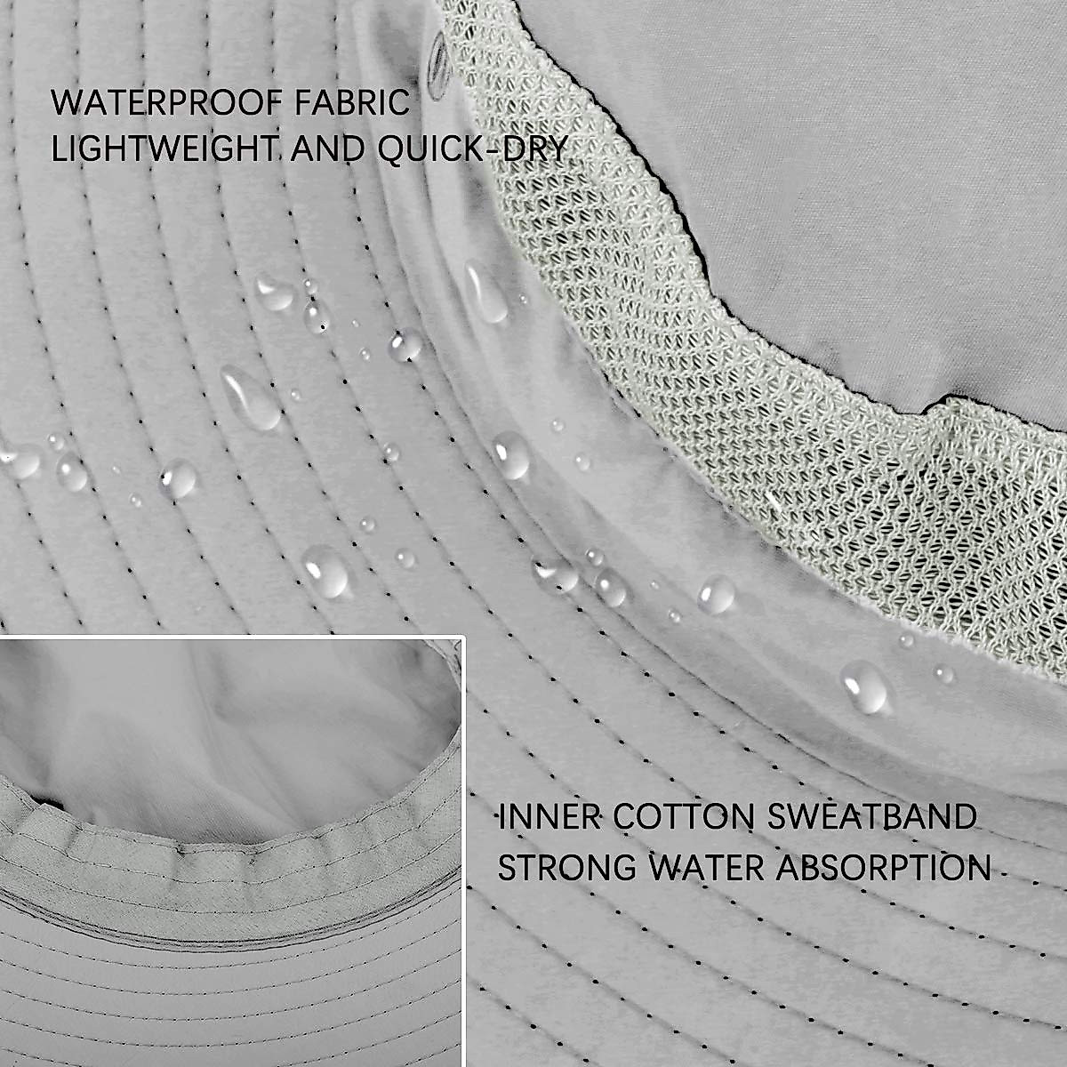 Jane Shine Outdoor Sun Hat Bucket Hats for Women Sun Protection Mesh Cap Quick-Dry UPF 50+ Light Gray