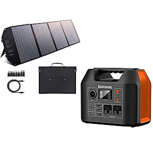 EnginStar Portable Power Station, 300W 296Wh Battery Bank with 110V Pure Sine Wave AC Outlet,100W Foldable Solar Panel Charger with 18V DC Outlet for Portable Power Stations