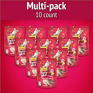 Purina Friskies Cat Treats, Party Mix Mixed Grill Crunch - (Pack of 10) 2.1 oz. Pouches