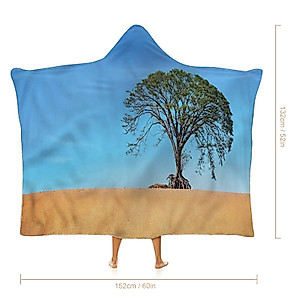 Wearable Blanket, Tree Women Men Hooded Blanket, Desert Summer Solitude, Soft Warm Cozy, 50 x 60inches, Gifts for Women Adults Girls and Kid, Multicolor
