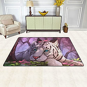 White Tiger Non Slip Area Rug for Living Dinning Room Bedroom Kitchen, Soft Washable Indoor/Outdoor Floor Carpet Rugs, Home Decorative, 31x20 inch