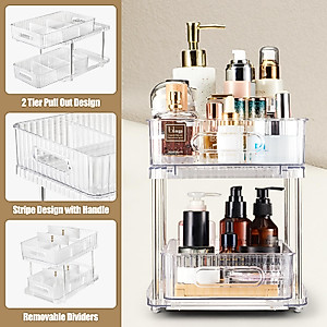 Flytreal 2 Tier Vanity Makeup Perfume Organizer Tray, Bathroom Counter Organizers and Storage, Clear Skincare Cosmetic Holder, Multi-Purpose Under Kitchen Sink Medicine Cabinet Pull Out Organizer