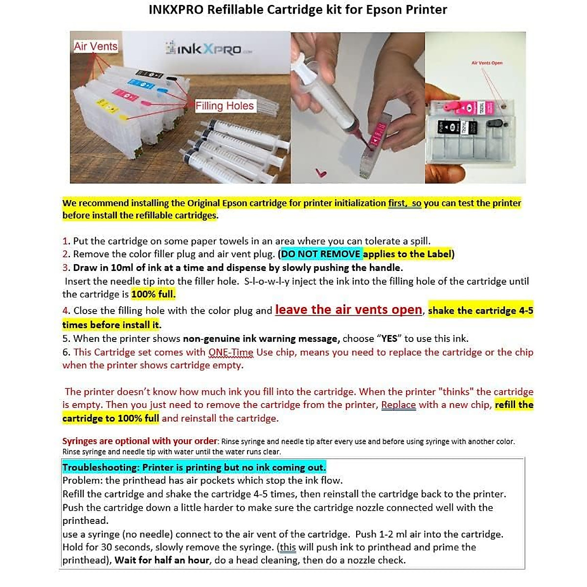 inkxpro Remanufactured Empty Ink Cartridge with Single-use Chip for Epson 812XL 812 XL T812XL Fit for Workforce Pro WF-7840 WF-7820 WF-7310 EC-C7000 Printer for Sublimation or DTF Printing.