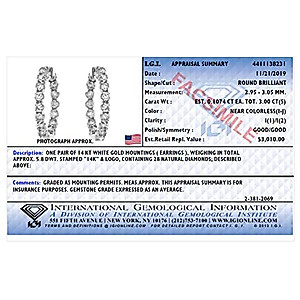 Vir Jewels 3 cttw Diamond Inside Out Hoop Earrings 14K White Gold Round Prong Set 1 inch