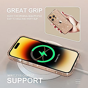 Choiche Compatible for iPhone 14 Pro Case Cute, Women Clear Glitter Bling Sparkly Case, [3 x Diamond Camera Lens Protectors] [2 x Tempered Glass Screen Protectors] 6.1-inch (Glitter Gold)