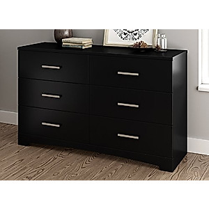 South Shore Gramercy 6-Drawer Double Dresser, Pure Black with Brushed Nickel Handles