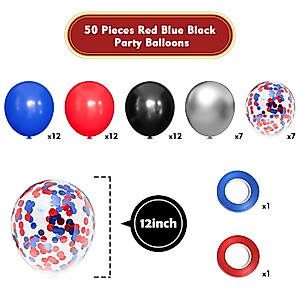 Renjiro Red and Blue Balloons,50pcs 12 Inch Black Red Blue Confetti Silver Latex Balloons Fit for Spider Man Sipdey Spiderman Balloons Boys Kids Birthday Baby Shower Graduation Party Decorations
