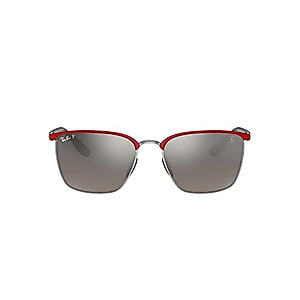 Ray-Ban RB3673M Scuderia Collection Square Sunglasses, Red Ferrari On Silver/Chromance Grey Mirrored Grey Gradient Polarized, 56 mm