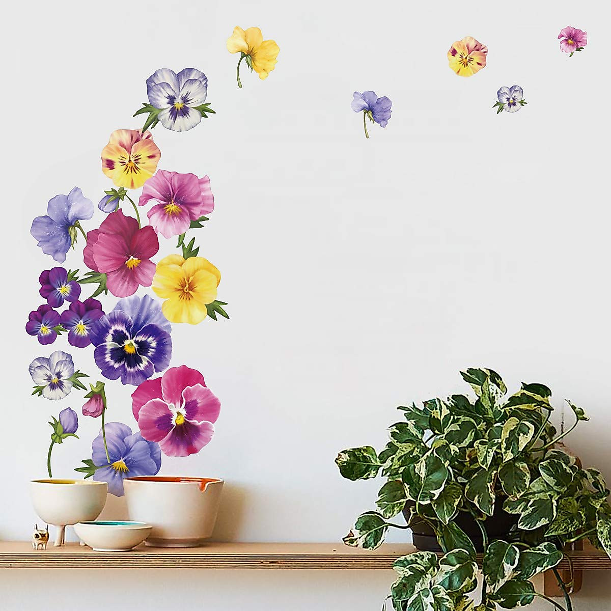 ufengke Pansy Flowers Wall Stickers DIY Floral Wall Decals Art Decor for Kids Girls Bedrooms Living Room