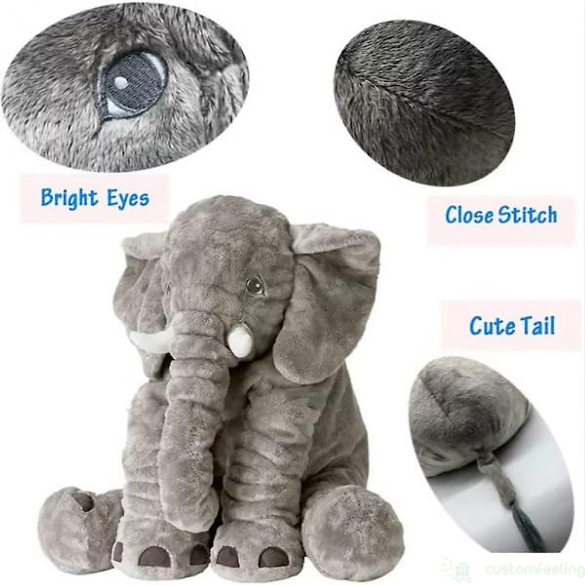 Personalized Giant Stuffed Elephant Pillow Doll, Name Emboridery Animal Doll Stuffed Plush Pillow Toy 16"/24" Gift for Christmas, Birthday