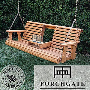 Porchgate Amish Heavy Duty 800 Lb Rollback Console Treated Porch Swing with Hanging Chains (Cedar Stain)