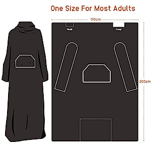 Wearable Fleece Blanket with Sleeves & Foot Pocket for Adult Women Men,Lightweight Soft Plush TV Blanket Wrap Throw with Sleeves and Adjustable Hook & Loop 79" x 67" Charcoal (Kangaroo Pocket)