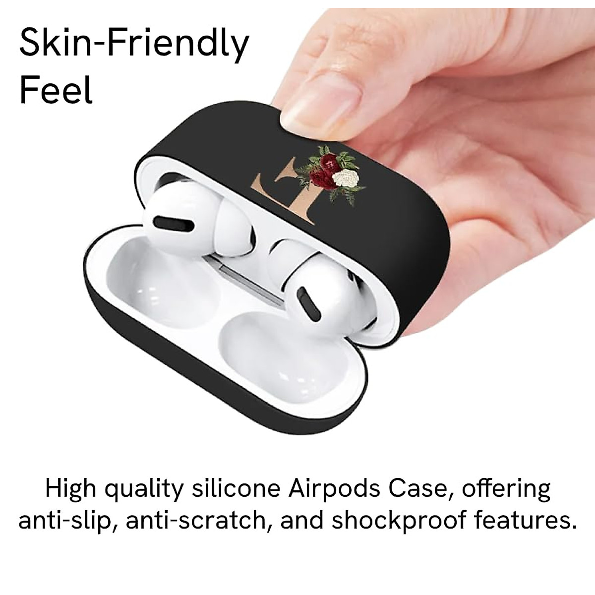 Custom Monogram Airpods Case with Keychain - for AirPods 1/2 / 3 / Pro/Pro 2 - Shockproof Silicone Initials Airpods Case, Gift for her, Women's Unique Personalized Floral Flower Airpod Case Cover