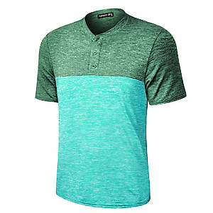 TAPULCO Color Blocked Quick Dry Short Sleeve Golf Shirts for Men Summer Workout Soft Classic 3 Buttons Casual Athletic Sports Tshirts Green Large