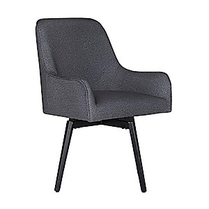 Studio Designs Home Contemporary Spire Luxe Swivel, Rotating, Upholstered, Accent Dining Arms and Metal Legs in Charcoal Gray Home-Office-Desk-Chairs, 25.5" W x 24" D x 35.5" H