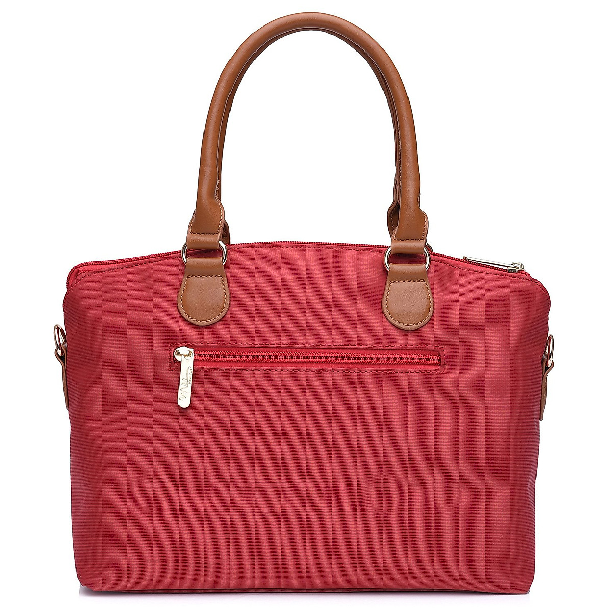 NNEE Water Resistance Nylon Top Handle Satchel Handbag with Multiple Pocket Design - Red