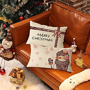 Christmas Pillow Covers 12x20 Inch Set of 4 African American Black Santa Throw Pillows Snowman Pink Christmas Xmas Winter Pillowcase Home Decor Living Room Decorative Cushion Case for Sofa Couch