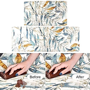 Kitchen Rug Set, LEEVAN Kitchen Floor Mats 2 Piece PVC Leather Anti Fatigue Comfort Heavy Duty Waterproof Oil Proof Non-Skid Rubber Back Washable Doormat Bathroom Area Rug(17" X 29"+17" X 59", Leaves)