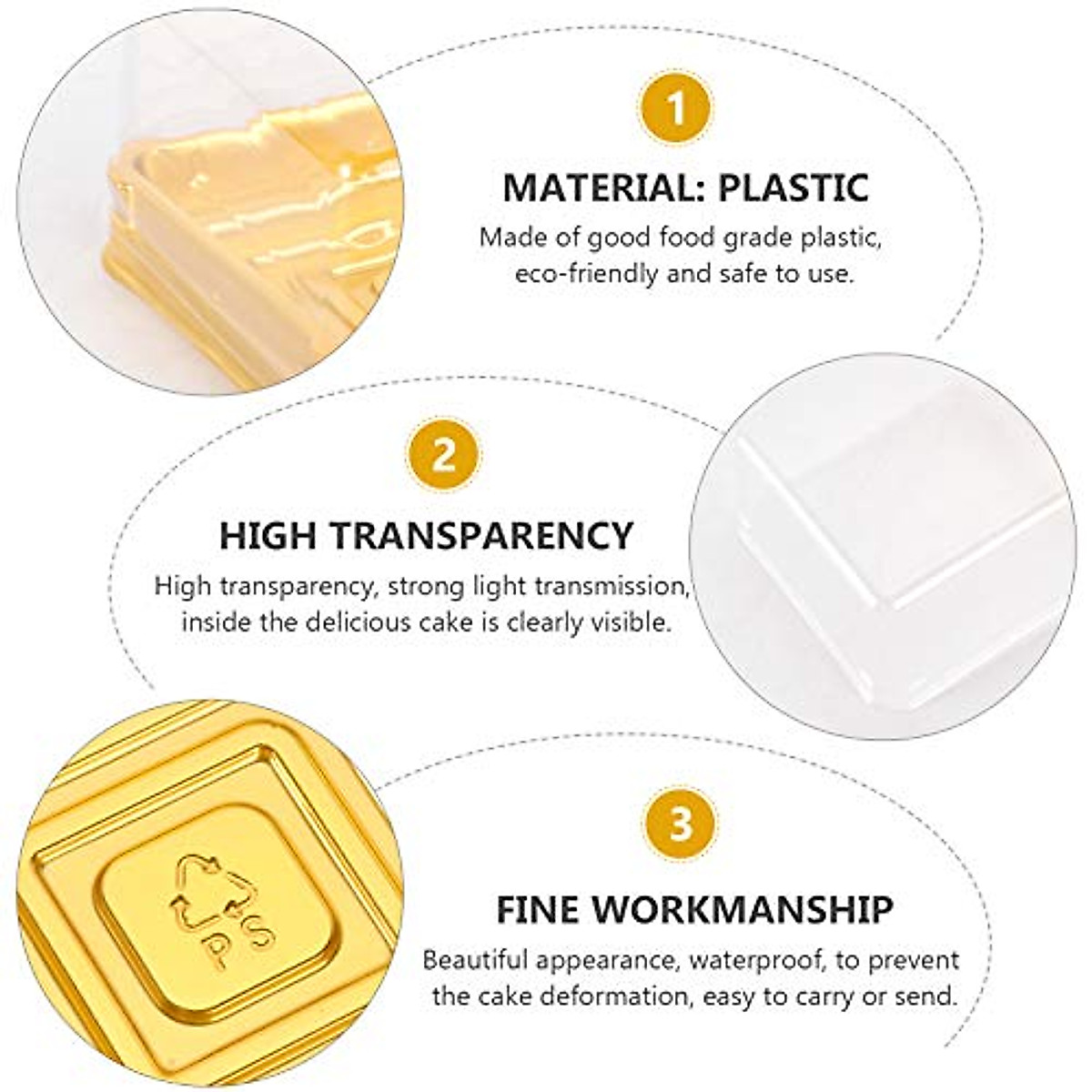DOITOOL 150 Pcs Plastic Square Moon Cake Boxes Cupcake Boxes Plastic Mini Cake Box Golden Packing Box Cheese Pastry Display Holder for Wedding Birthday Christmas Party Supplies (2.16x2.16inch)
