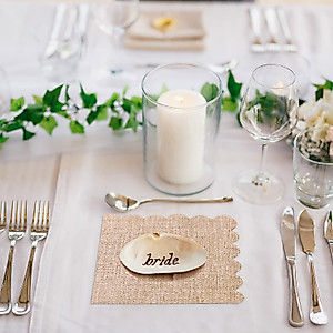 Panelee 100 Pcs Burlap Cocktail Dessert Napkins Bulk Rustic Scalloped Paper Napkins Decorative Party Disposable Hand Towel for Wedding Baby Shower Dinner Birthday, 5 x 5 Inch