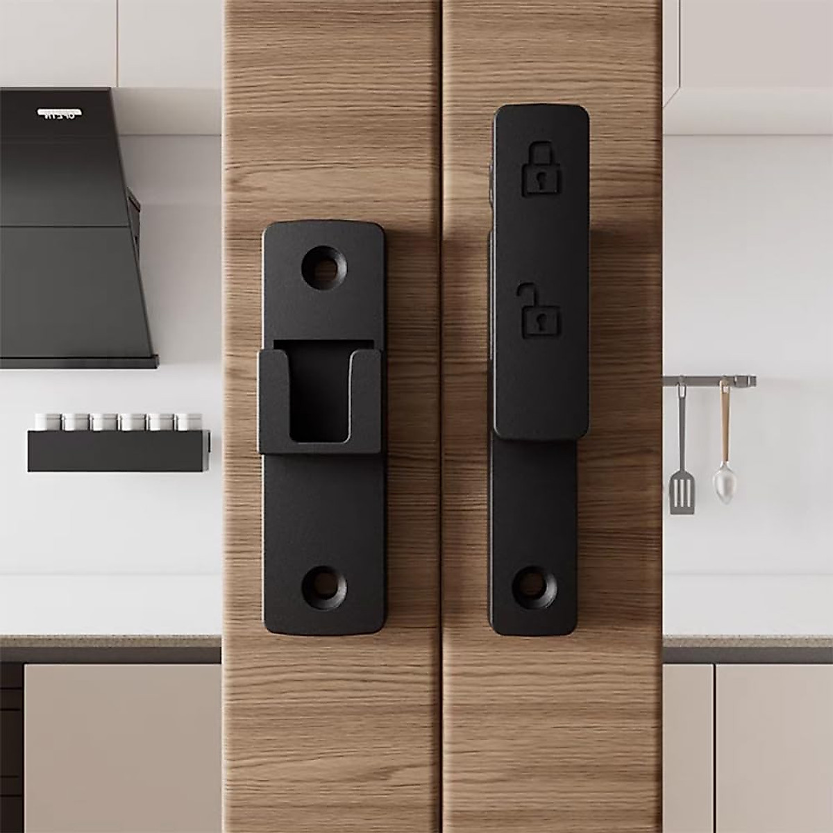 Sliding Door Lock bar barn Door Latch Hook-and-Eye Buckle Wooden Fence Door Lock Black Door Latch Lock Ship Window Lock Door latches Internal (Black)