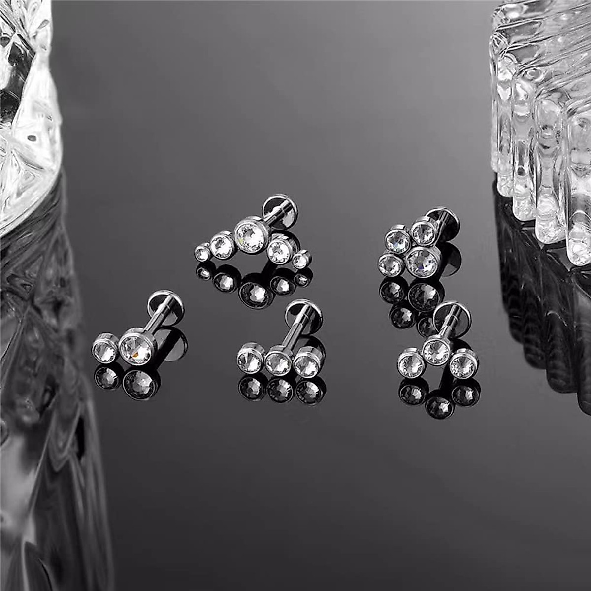 Piercingpops 6PCS 16G Tiny CZ Crystal Labret Piercing Stainless Steel Tragus Helix Lip Monroe Body Piercing Stud (6pcs Crystals Style) (Crystals Style)