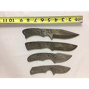 4 Pieces Set of 7.5 and 8 and 9 inches Long Hand Forged Damascus Steel Blank Blade Skinning Knife Set, Knife Making Supplies, 3 to 4.5 inches Cutting Edge, Compact Pocket Knife Blanks